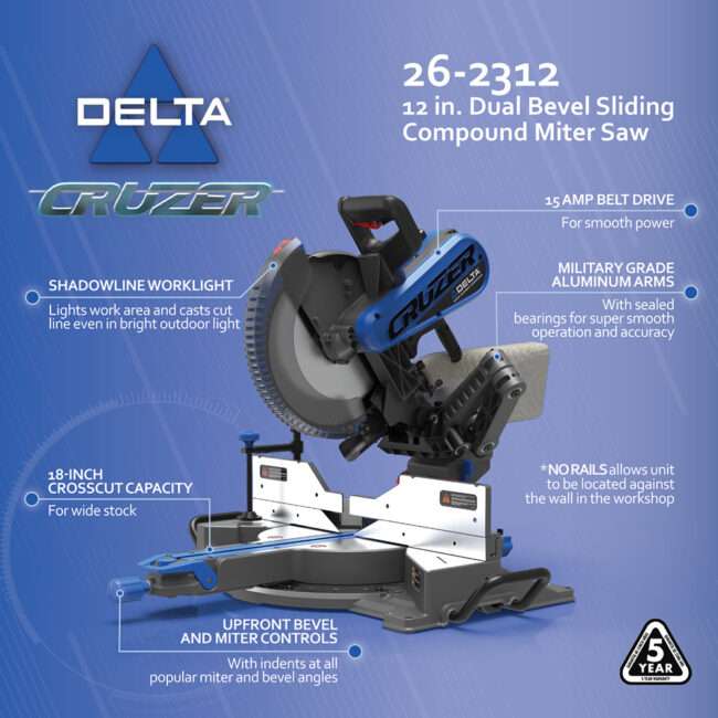 26-2312 | 12 in. Dual Bevel Sliding Cruzer Miter Saw – Delta Machinery